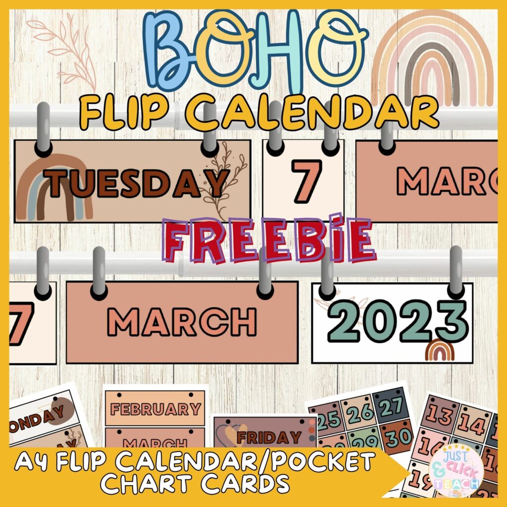 FREE Flip Calendar | Modern Boho Classroom flip calendar |pocket chart ...