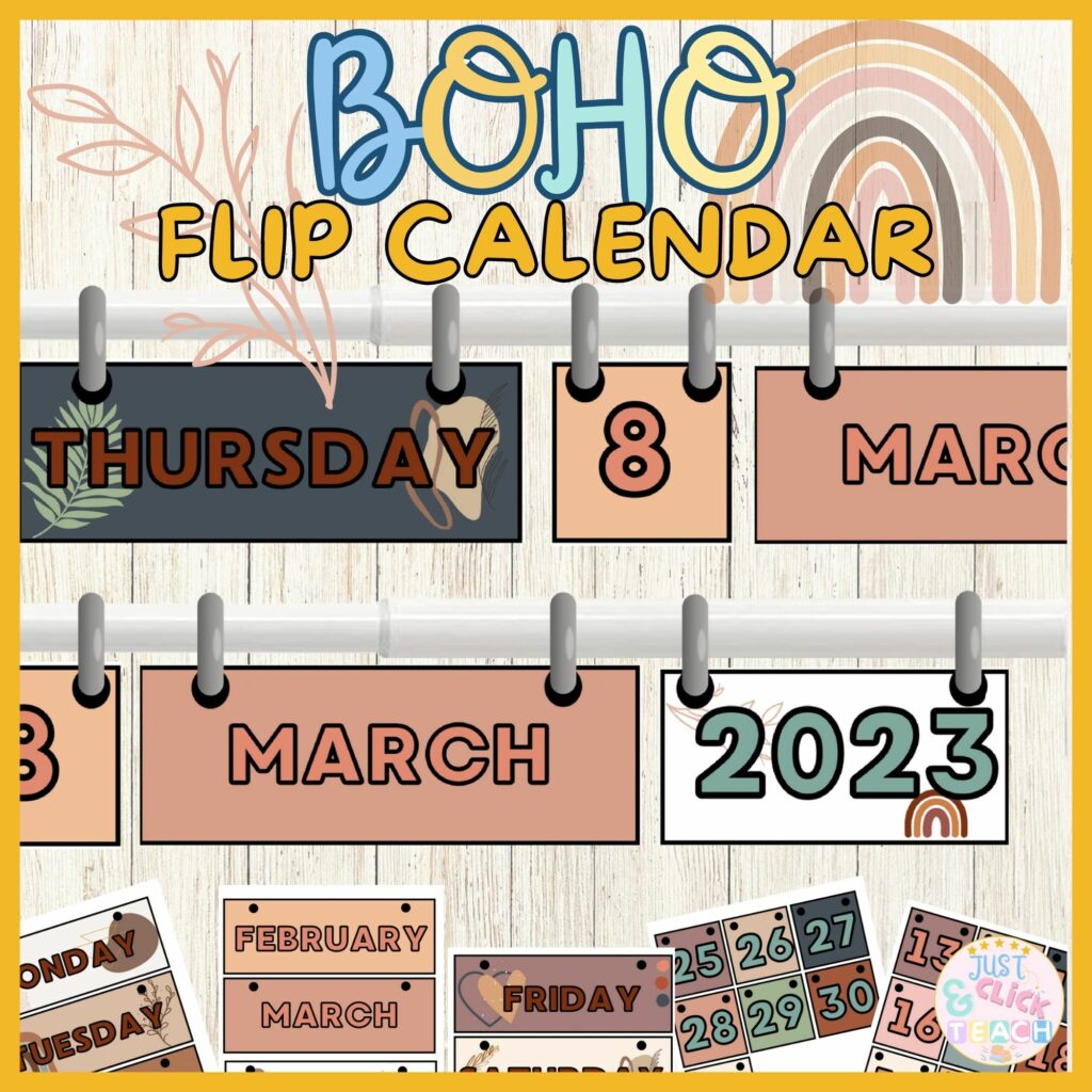 FREE Flip Calendar | Modern Boho Classroom flip calendar |pocket chart ...