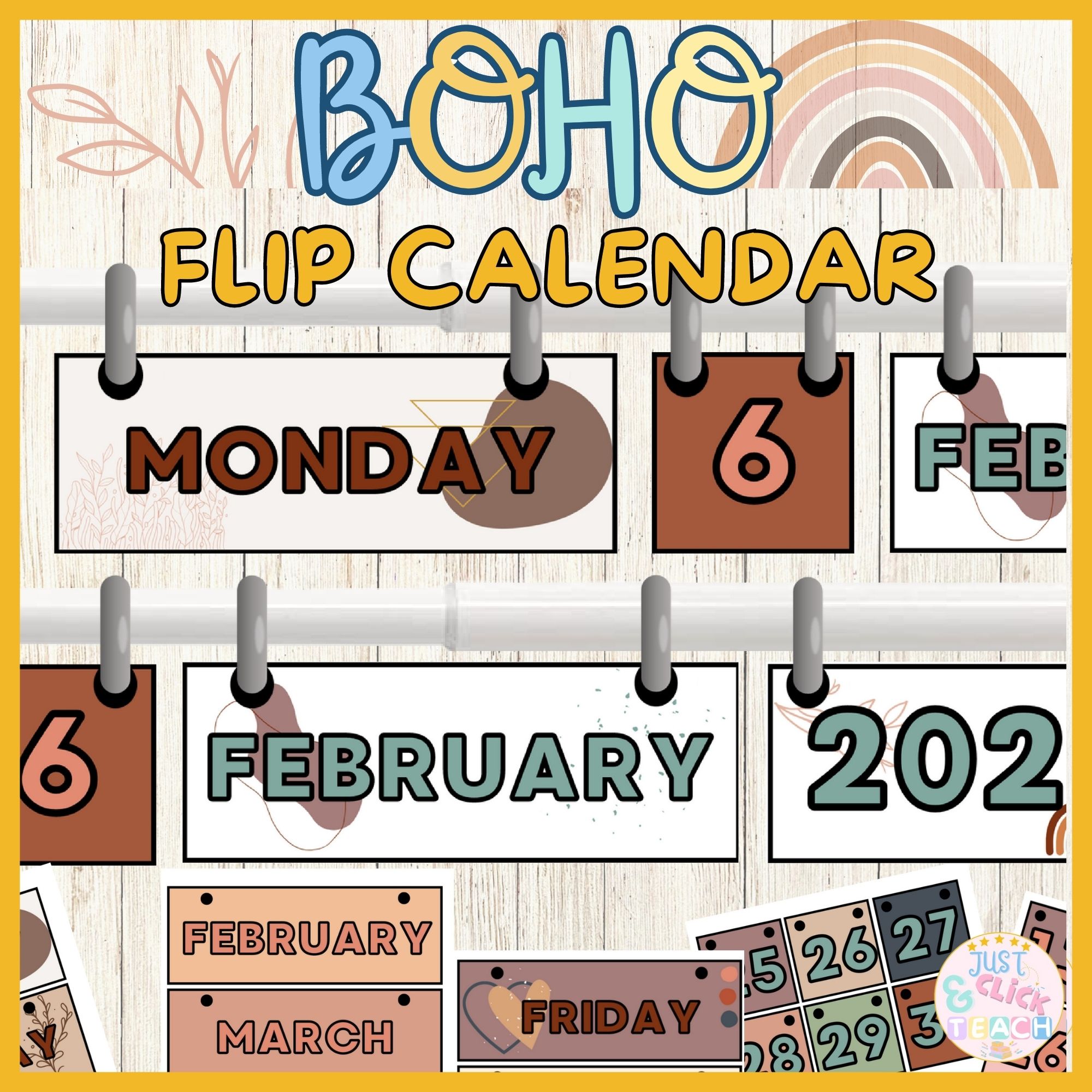 FREE Flip Calendar | Modern Boho Classroom flip calendar |pocket chart ...
