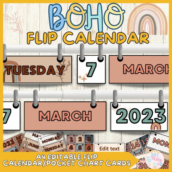 Flip Calendar | Modern Boho Classroom flip calendar | Editable | Made ...