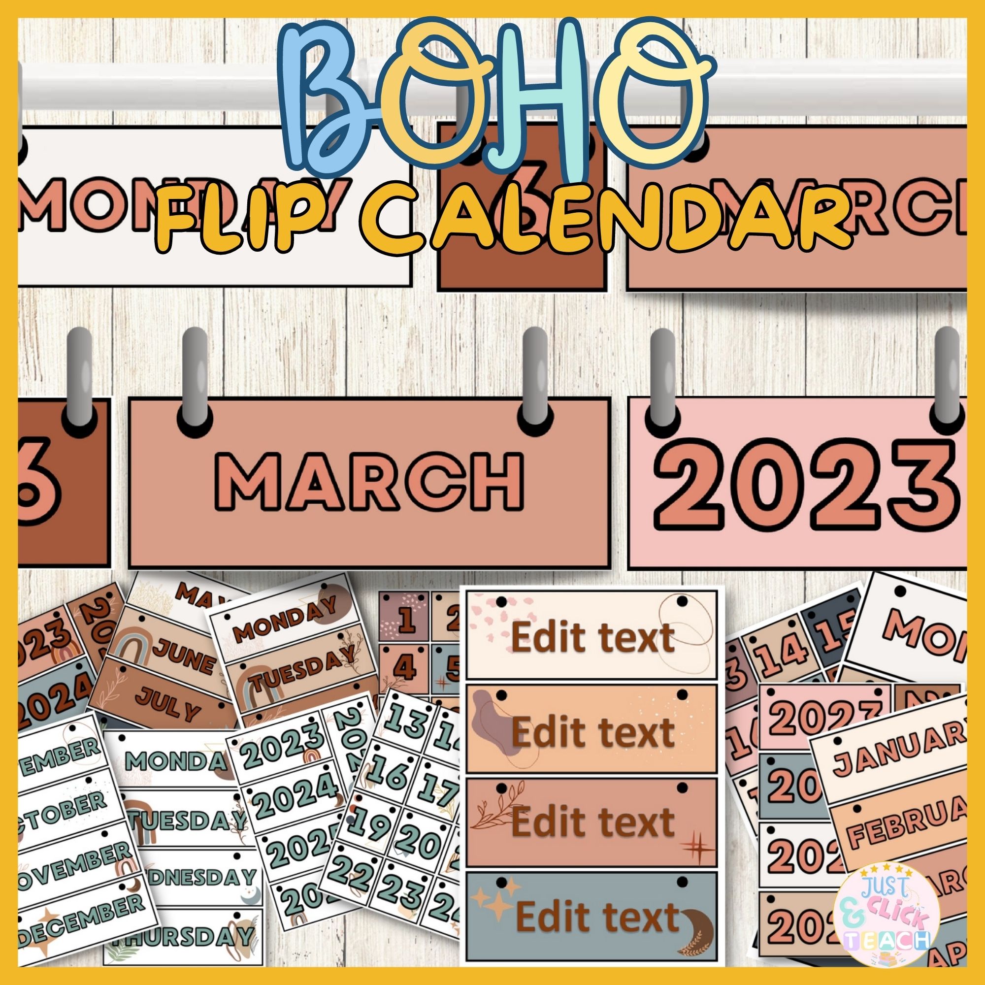 Flip Calendar | Modern Boho Classroom flip calendar | Editable | Made ...