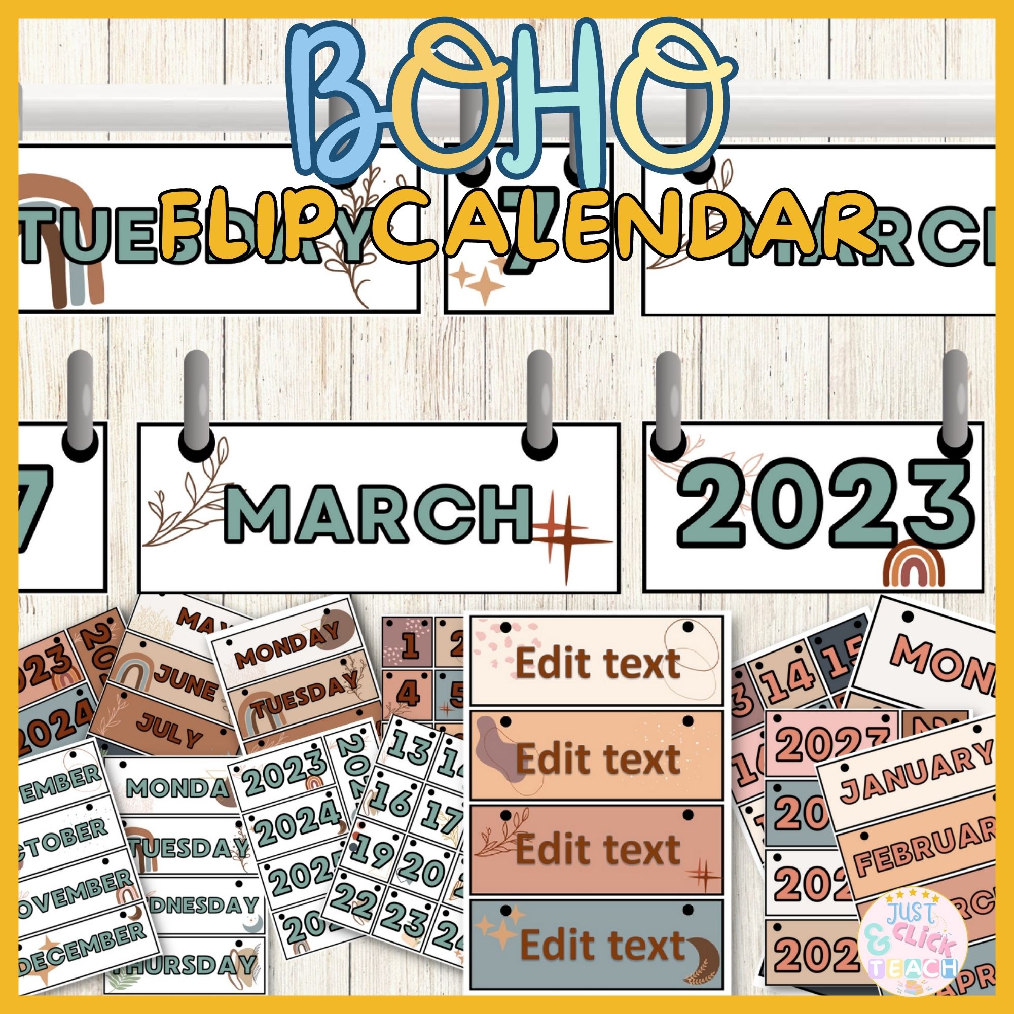 Flip Calendar | Modern Boho Classroom flip calendar | Editable | Made ...