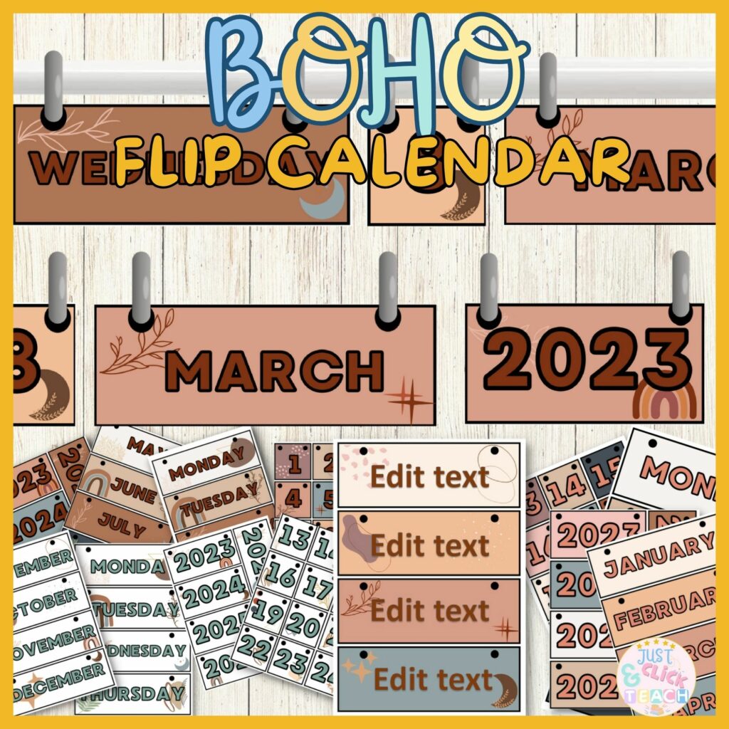 Flip Calendar | Modern Boho Classroom flip calendar | Editable | Made ...