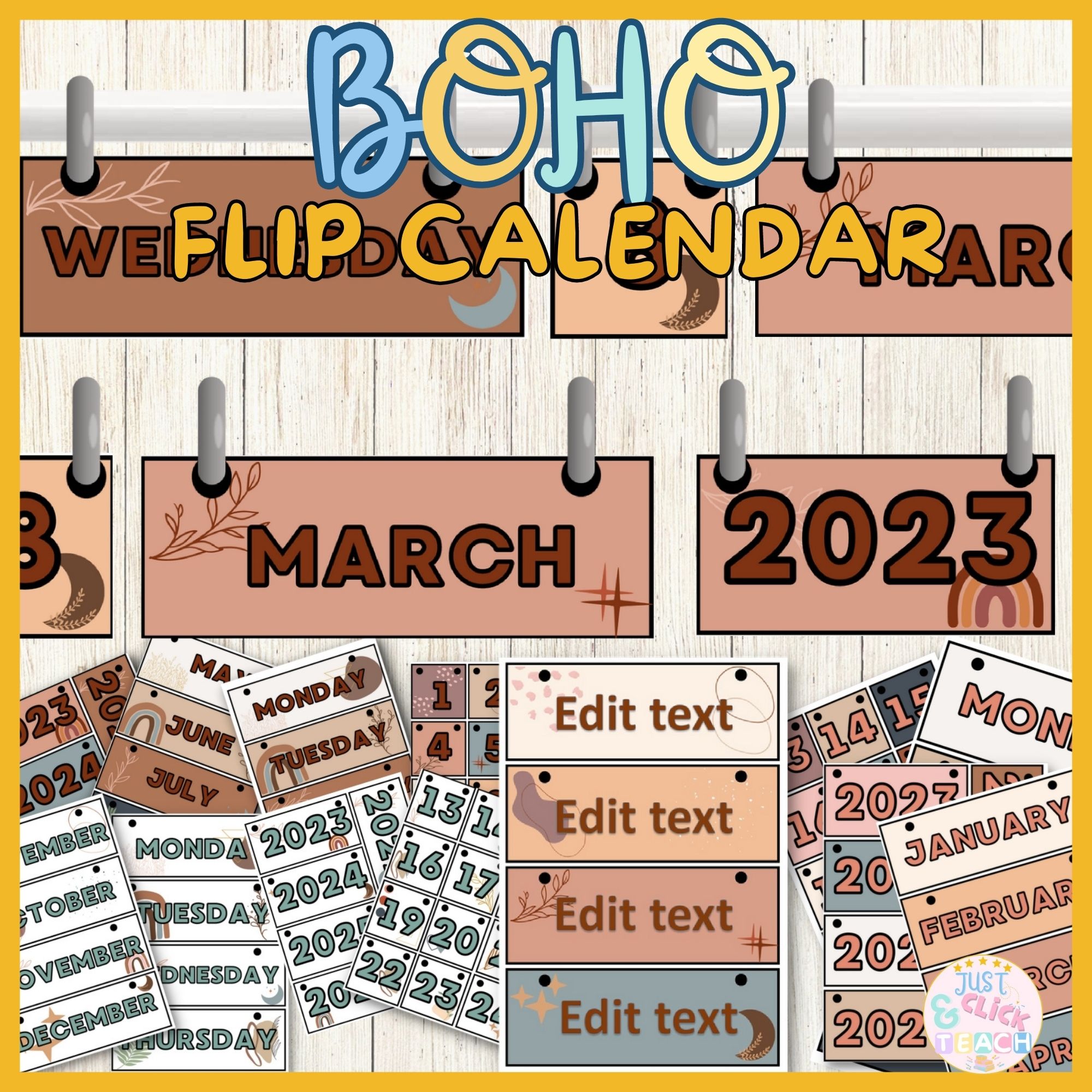 Flip Calendar | Modern Boho Classroom flip calendar | Editable | Made ...