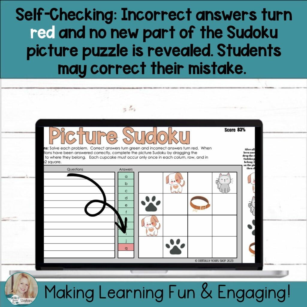 Editable Customizable Self-Checking Template Digital Activity Picture ...