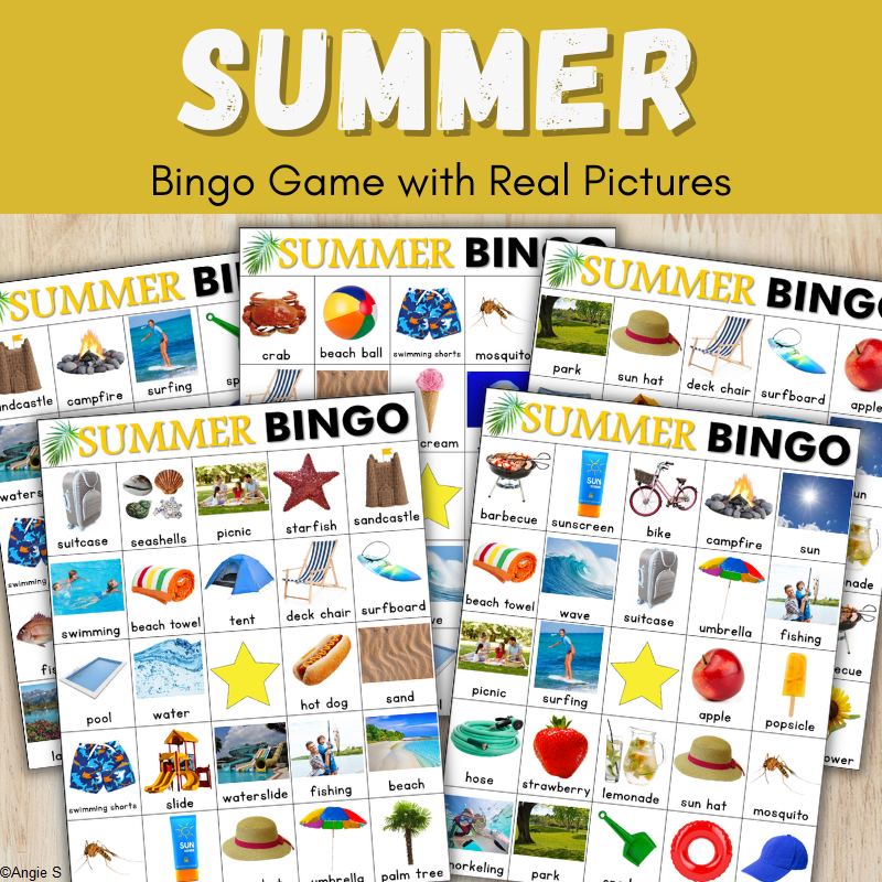Summer Bingo Game and Vocabulary Cards with Real Pictures | Made By ...