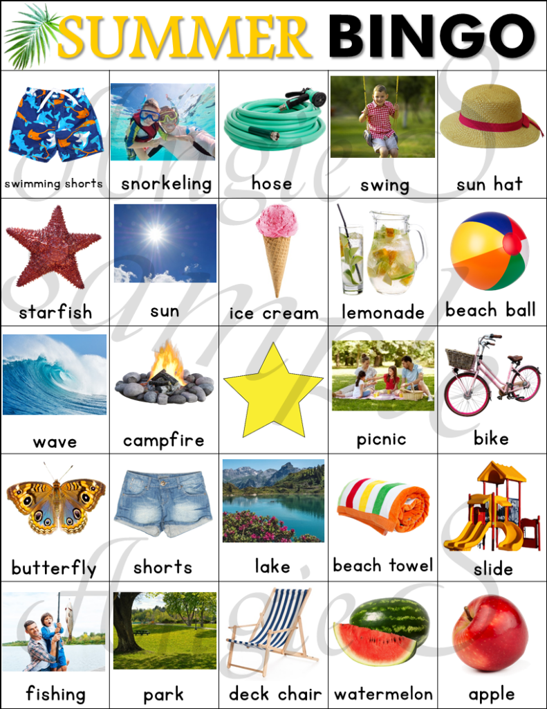 Summer Bingo Game and Vocabulary Cards with Real Pictures | Made By ...