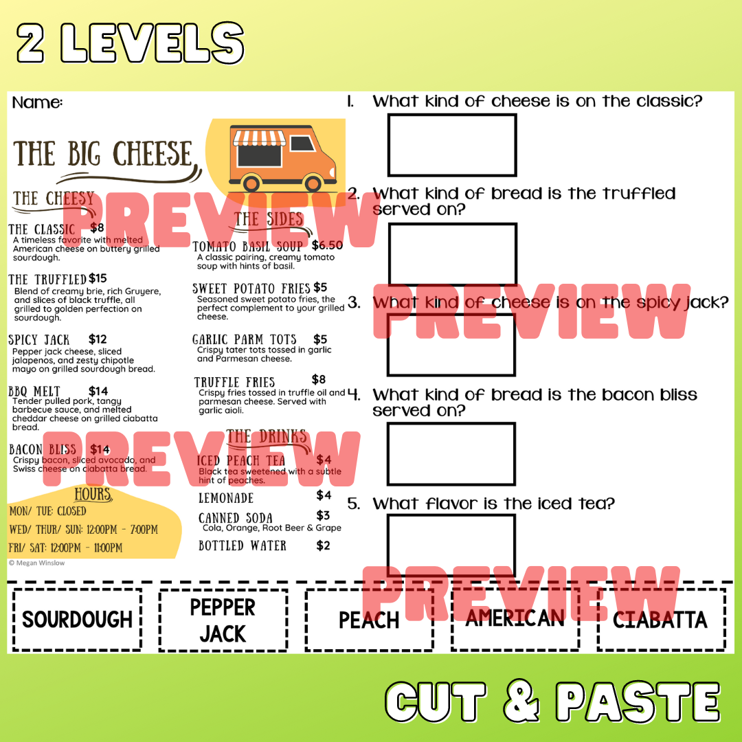 Understanding Menus Unit 4 - Reading Menus & Menu Math - Life Skills ...