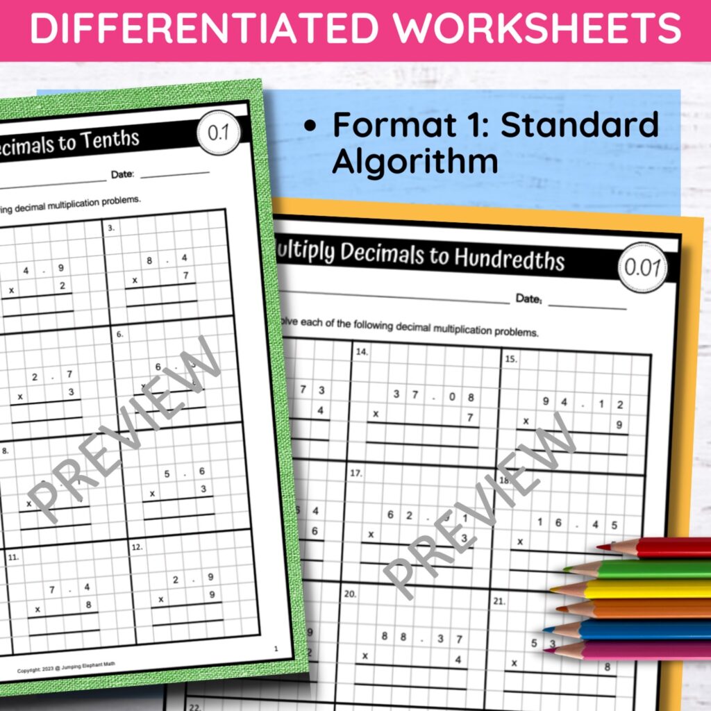 Multiplying Decimals by a Whole Number Worksheets Area Model Standard ...