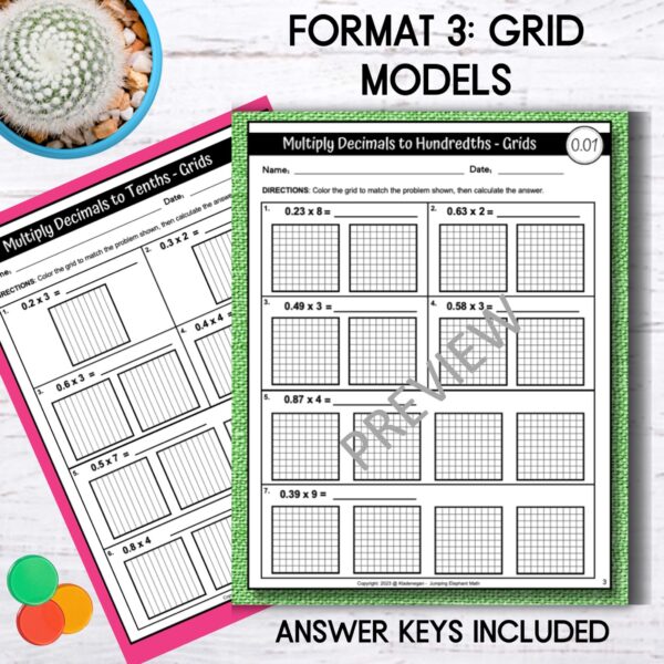 Multiplying Decimals by a Whole Number Worksheets Area Model Standard ...