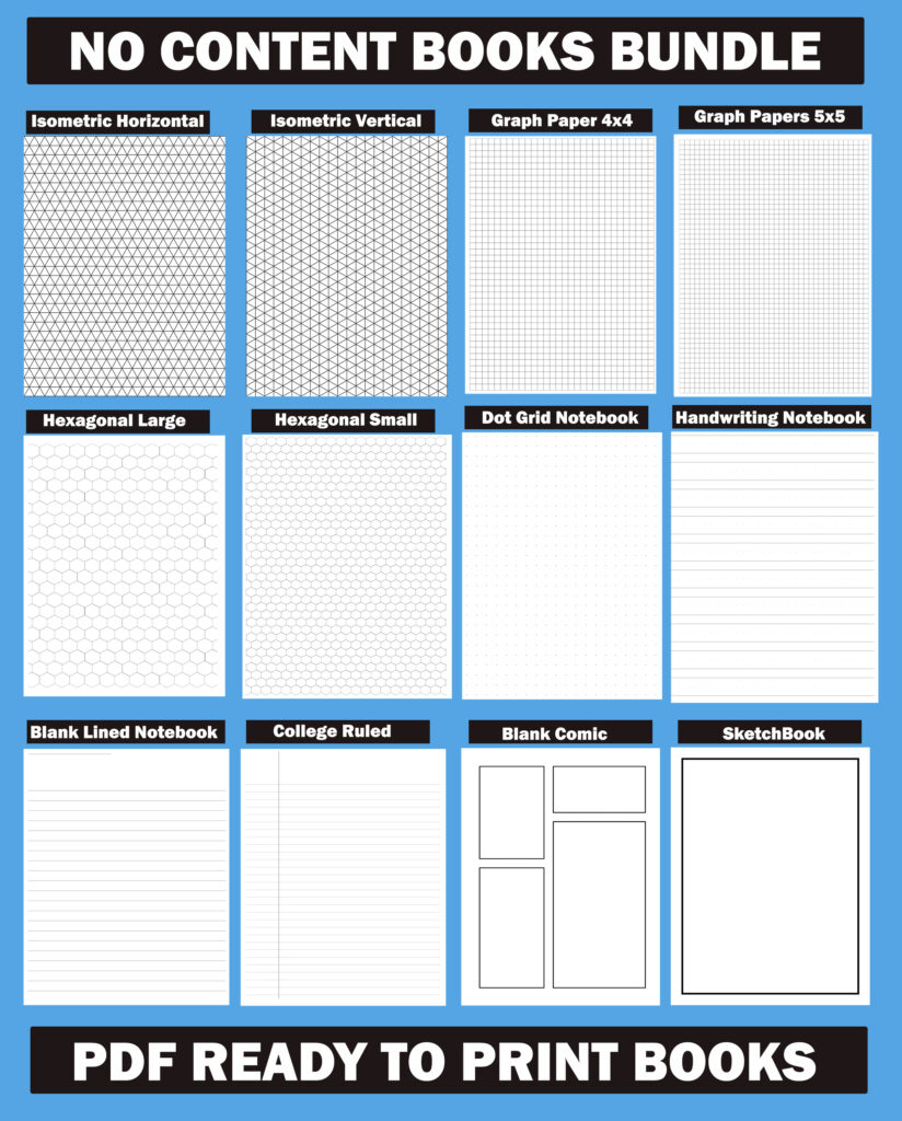 No Content Blank Notebooks Bundle Ready To Print With Cover Included ...