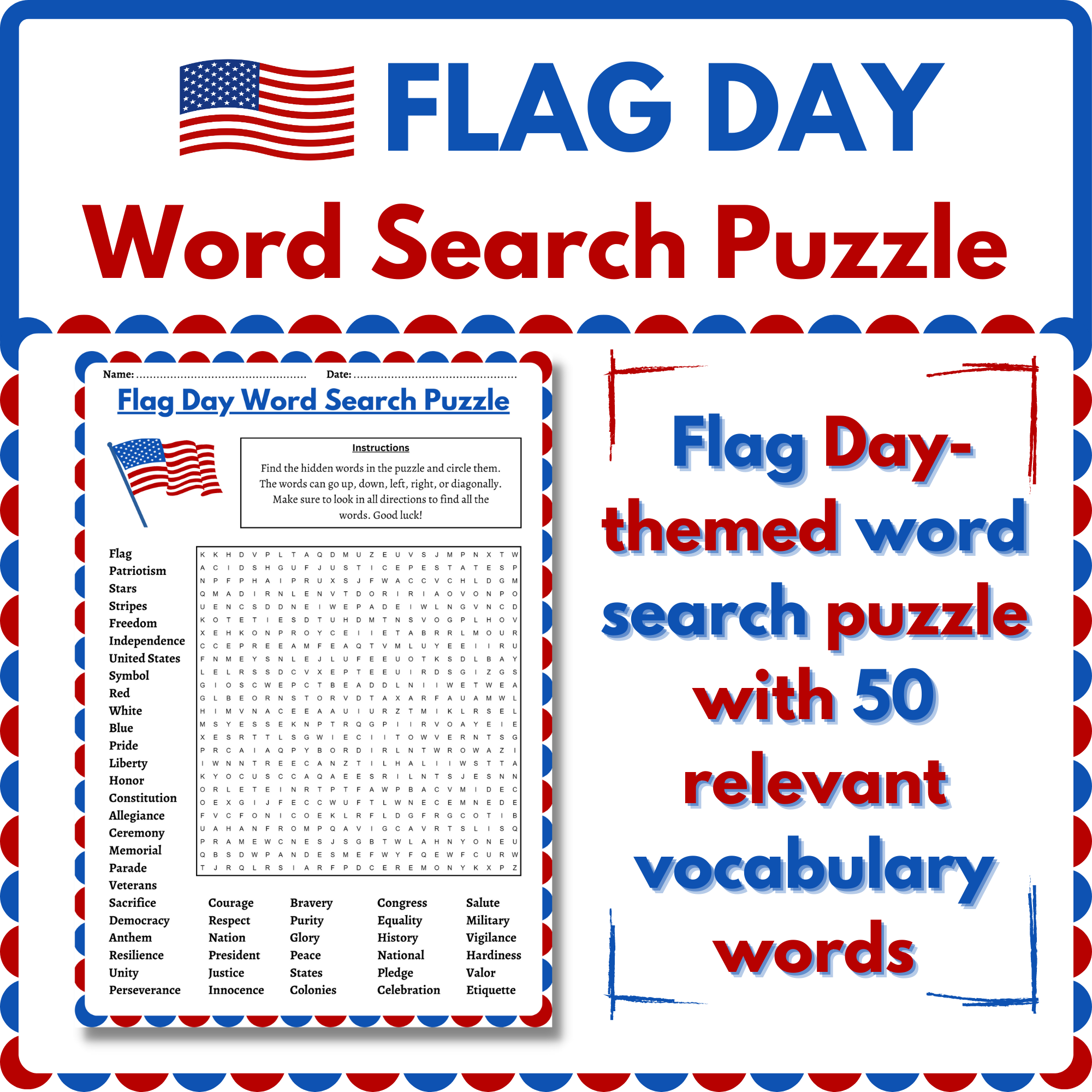 Flag Day Word Search Free Printable - Word Search Maker