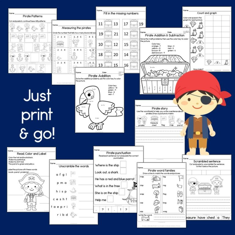 Kindergarten Summer Review Packet End of the Year Pirate Math and ...