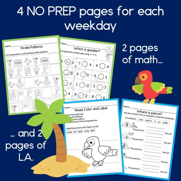 Kindergarten Summer Review Packet End of the Year Pirate Math and ...