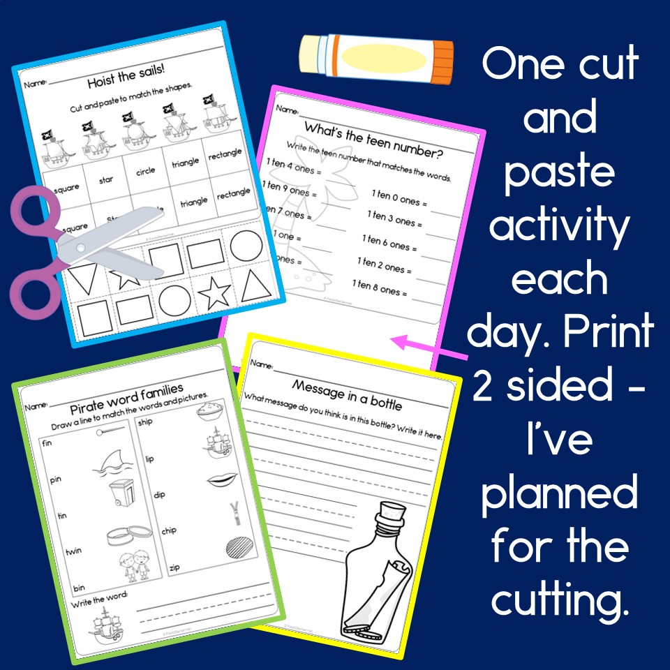 Kindergarten Summer Review Packet End of the Year Pirate Math and ...