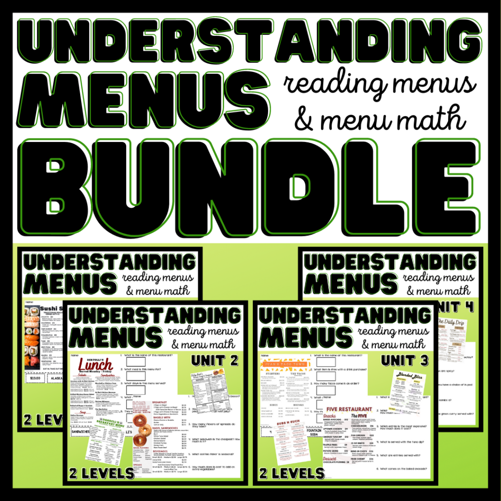 Understanding Menus BUNDLE - Reading Menus & Menu Math - Life Skills ...