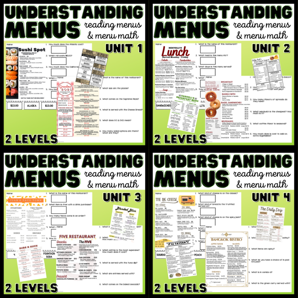 Understanding Menus BUNDLE - Reading Menus & Menu Math - Life Skills ...
