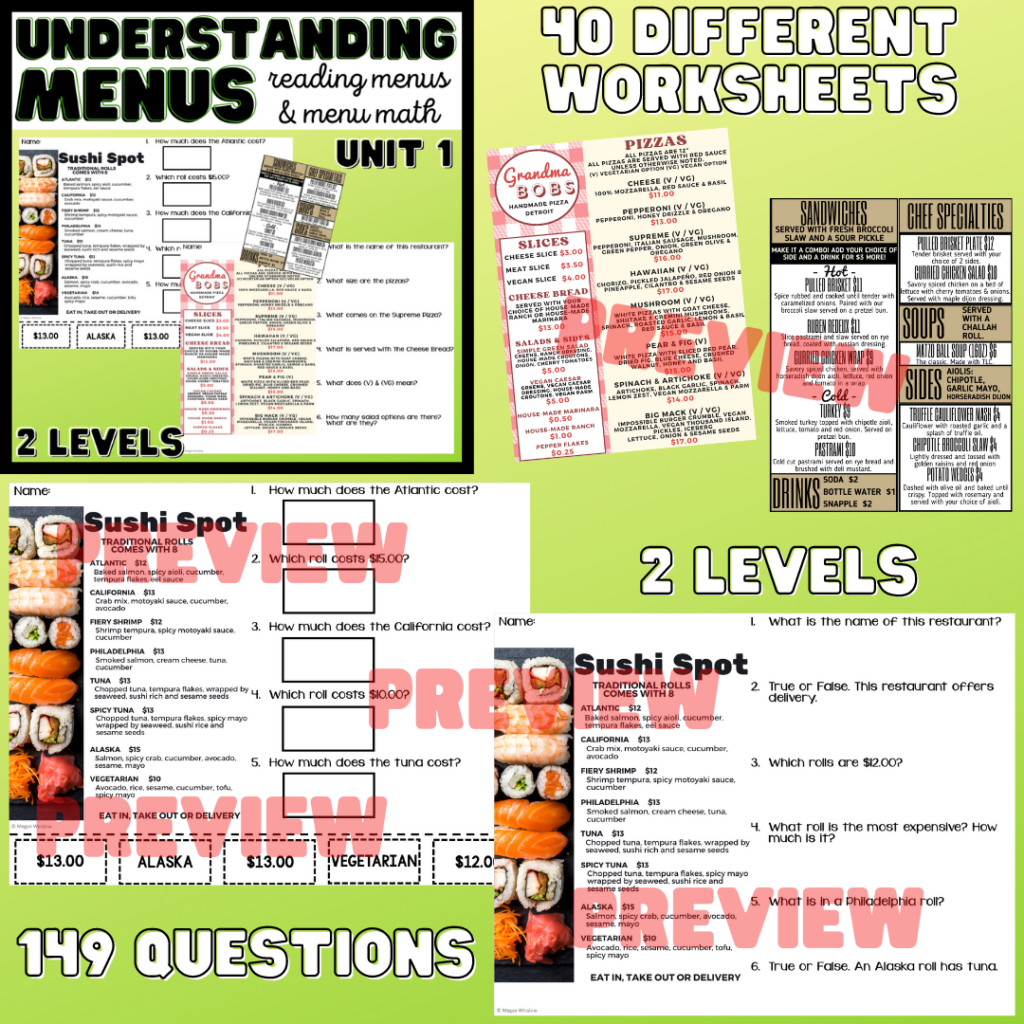Understanding Menus BUNDLE - Reading Menus & Menu Math - Life Skills ...
