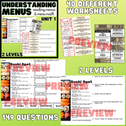 Understanding Menus BUNDLE - Reading Menus & Menu Math - Life Skills ...