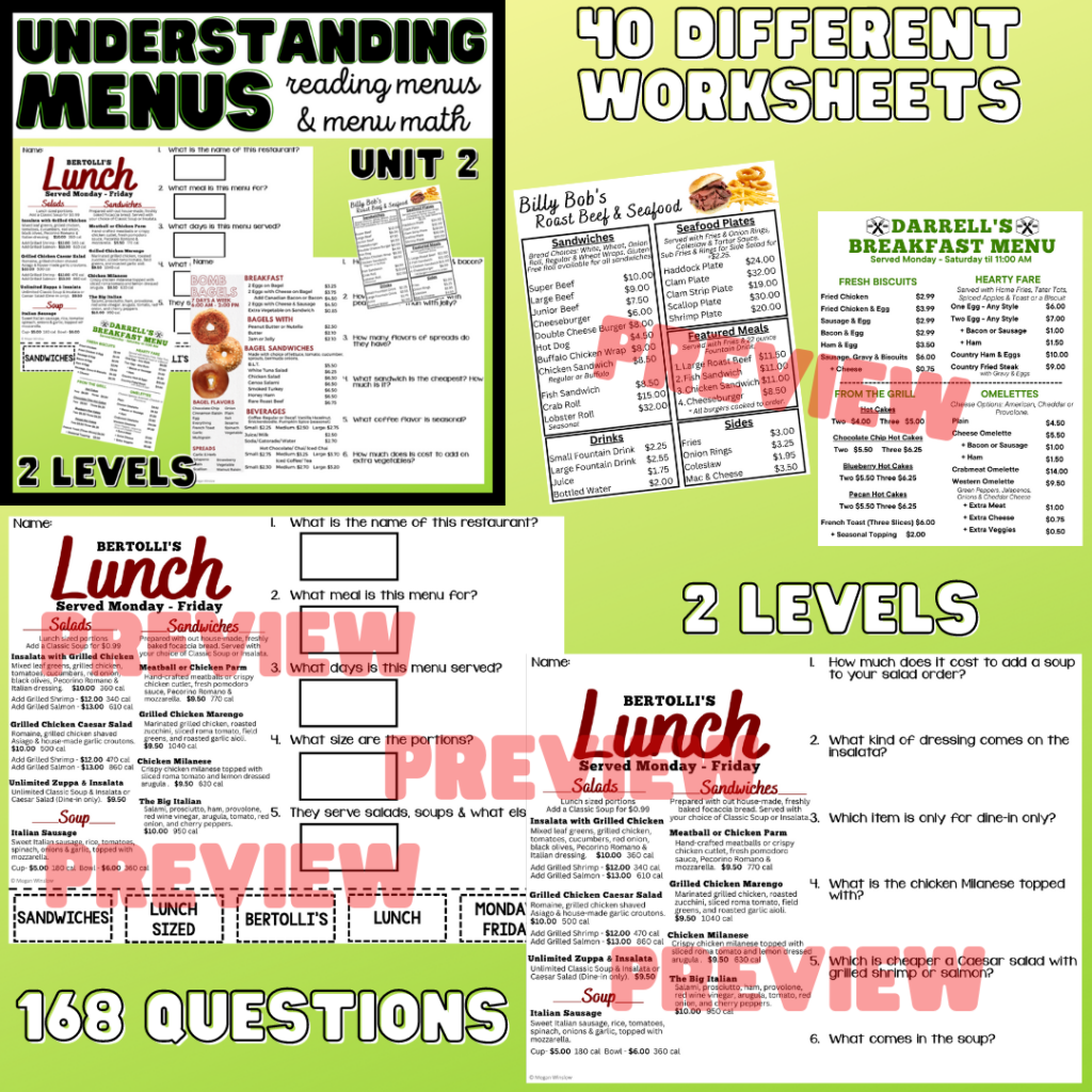 Understanding Menus BUNDLE - Reading Menus & Menu Math - Life Skills ...