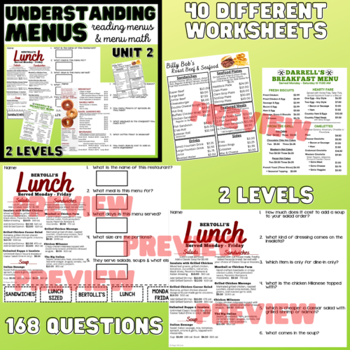 Understanding Menus BUNDLE - Reading Menus & Menu Math - Life Skills ...