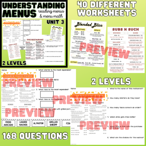 Understanding Menus BUNDLE - Reading Menus & Menu Math - Life Skills ...