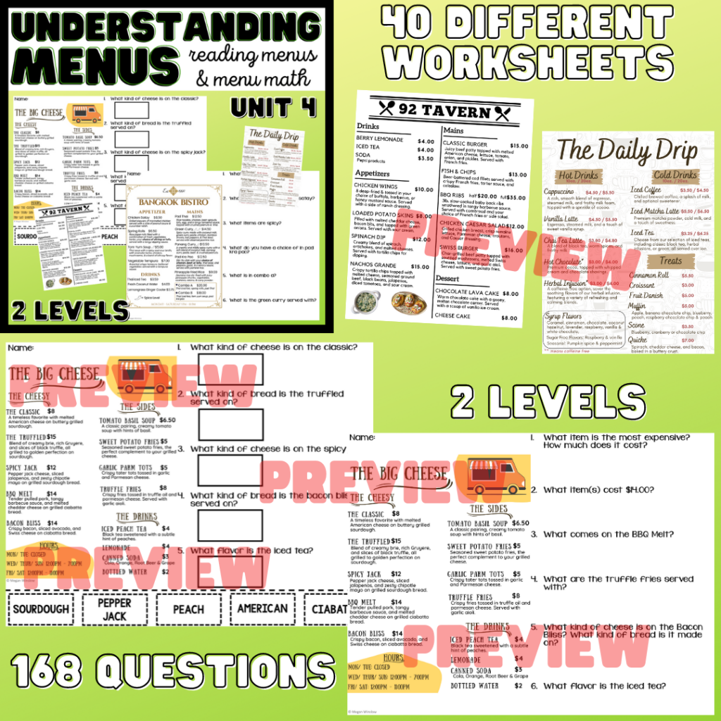 Understanding Menus BUNDLE - Reading Menus & Menu Math - Life Skills ...