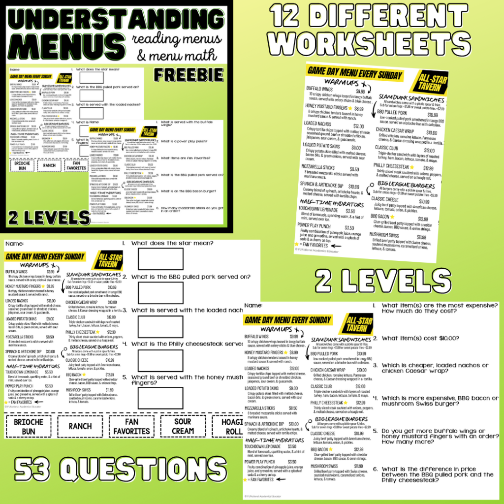 Understanding Menus BUNDLE - Reading Menus & Menu Math - Life Skills ...