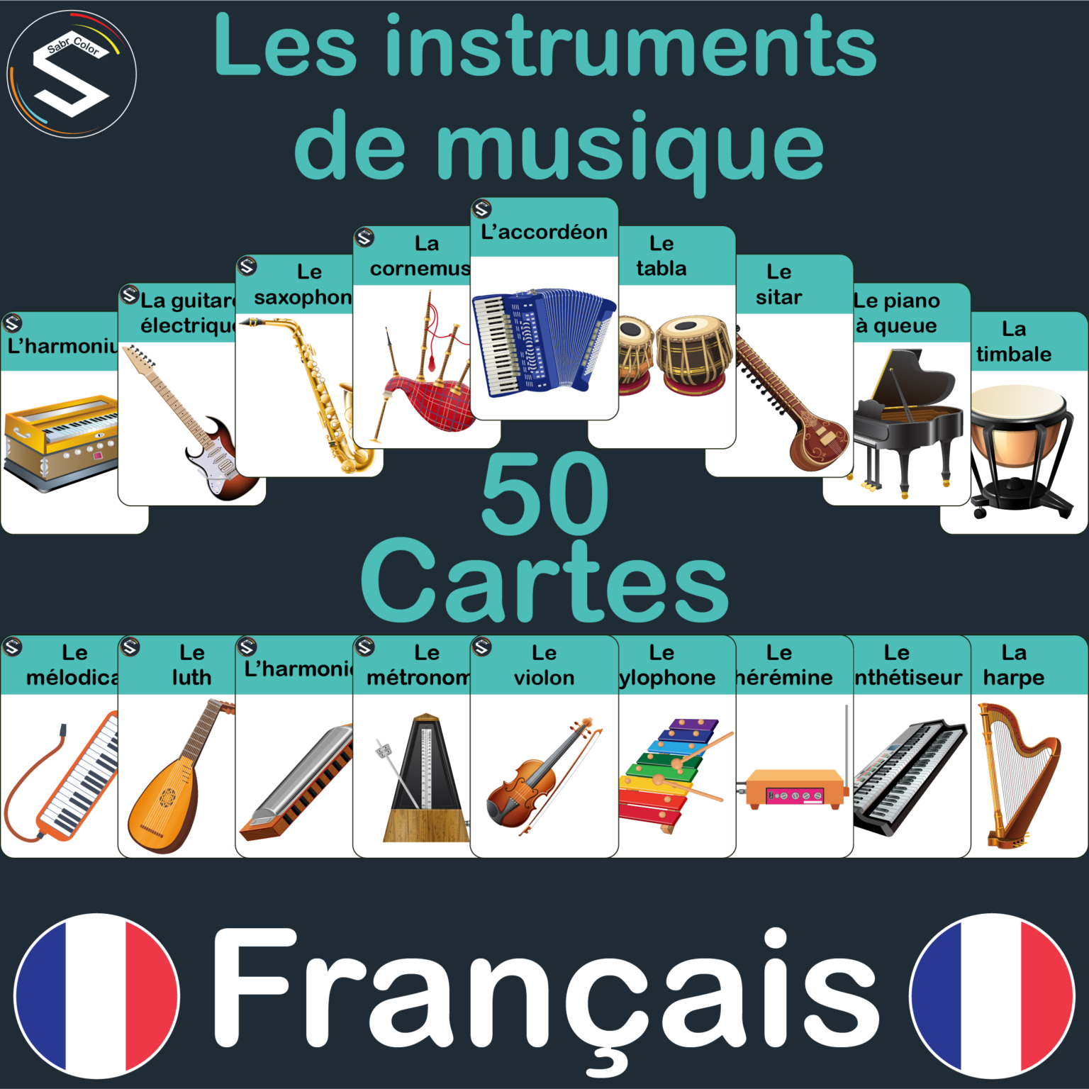 FRENCH Music Vocabulary Flashcards | vocabulaire de la musique (9x6cm ...