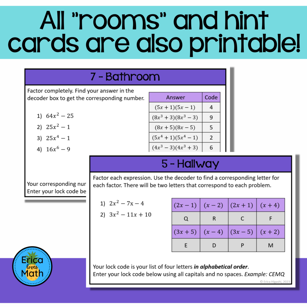 Factoring Review Escape Room Activity (Digital & Printable) - Made By ...