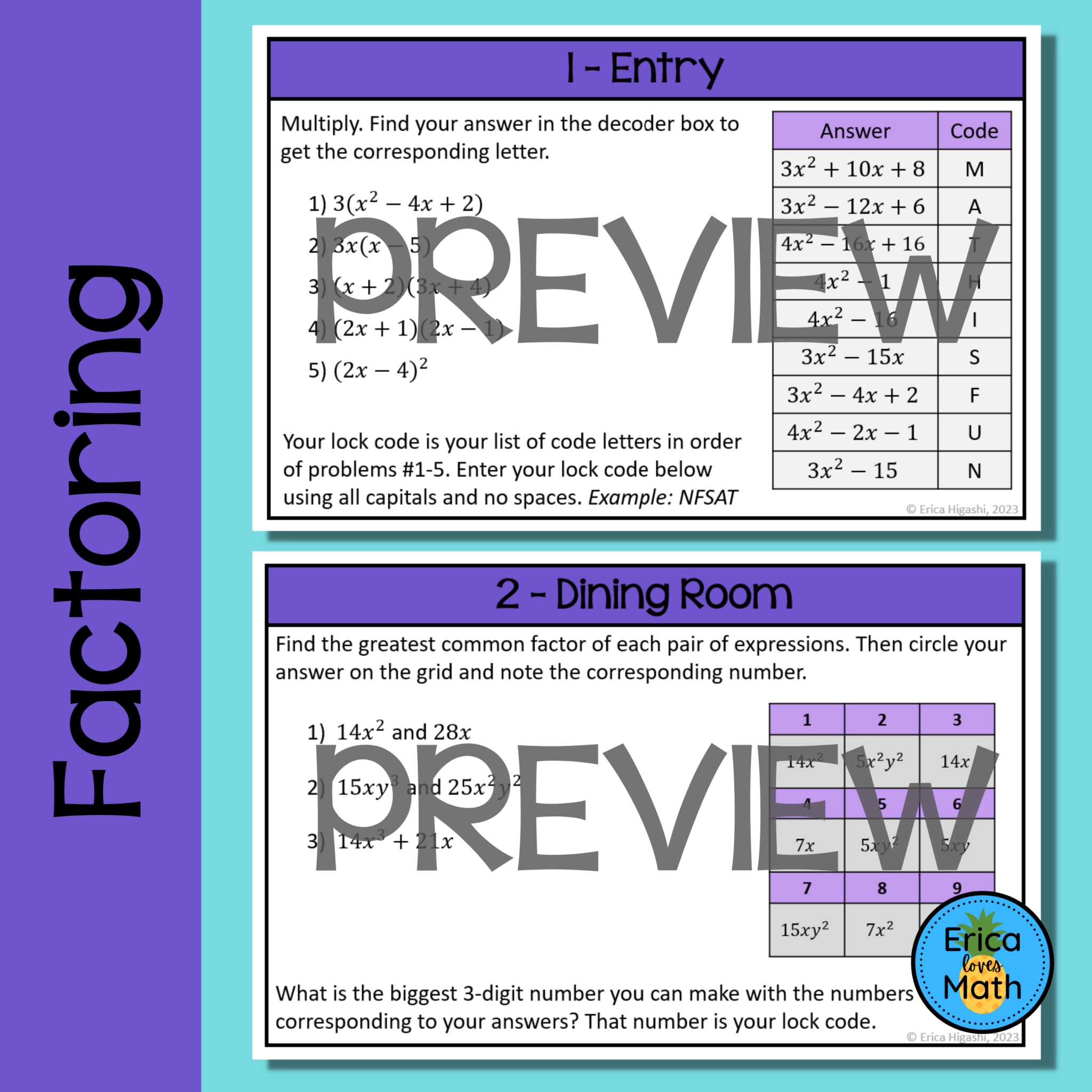 Factoring Review Escape Room Activity (Digital & Printable) | Made By ...
