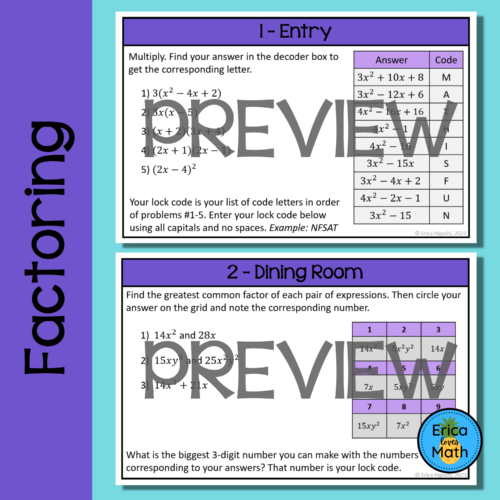 Factoring Review Escape Room Activity (Digital & Printable) | Made By ...