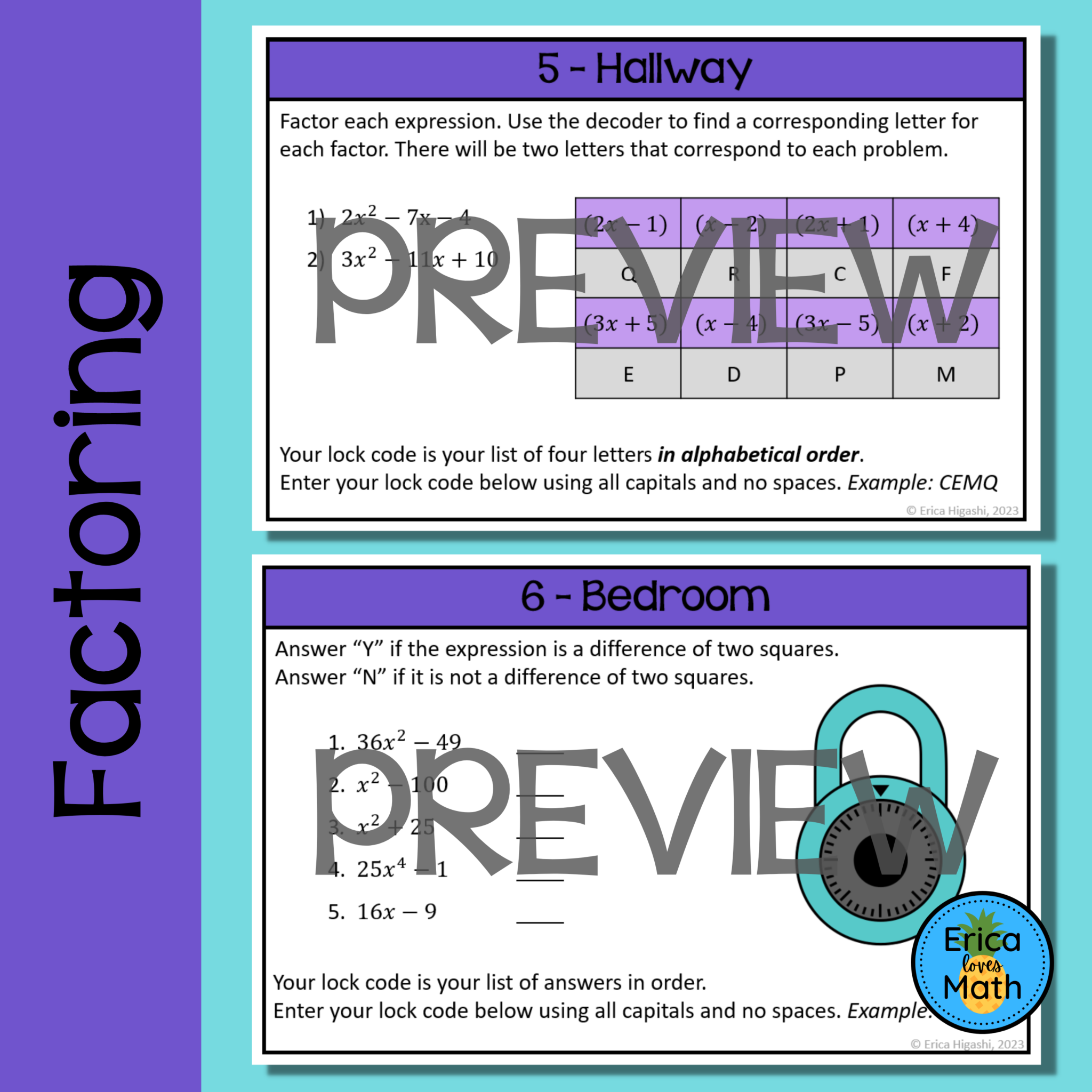 Factoring Review Escape Room Activity (Digital & Printable) | Made By ...