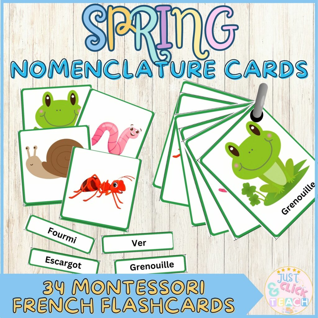 Spring French Vocabulary Flashcards, Montessori 3-Part flashcards|ESL ...