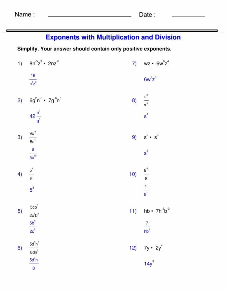 Exponents and Radicals - Exponents with Multiplication and Division ...