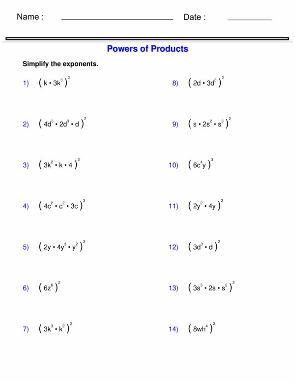 Exponents and Radicals - Products to a Power Worksheets | Made By Teachers
