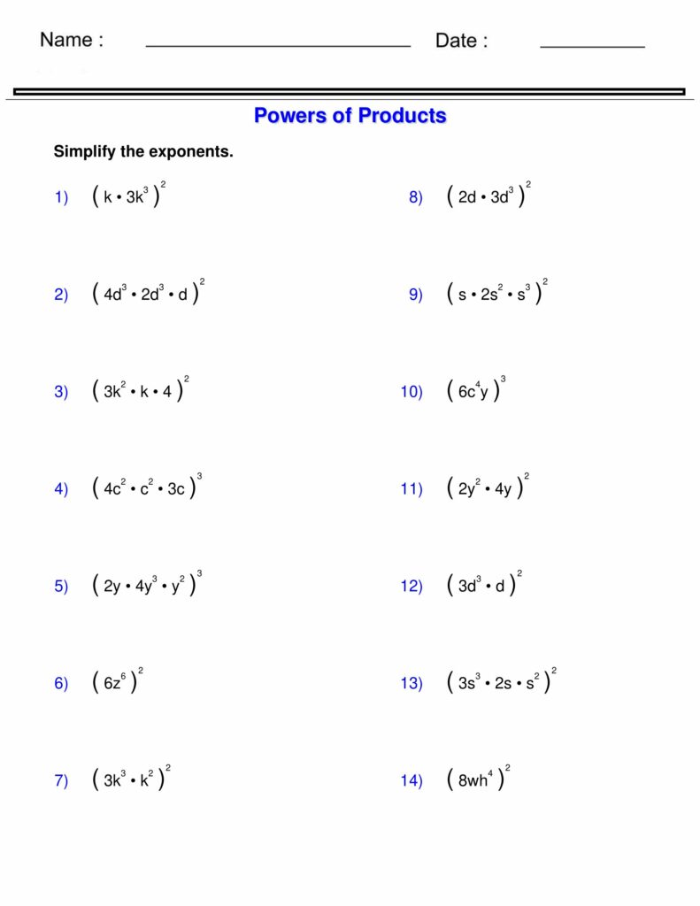 Exponents and Radicals - Products to a Power Worksheets | Made By Teachers