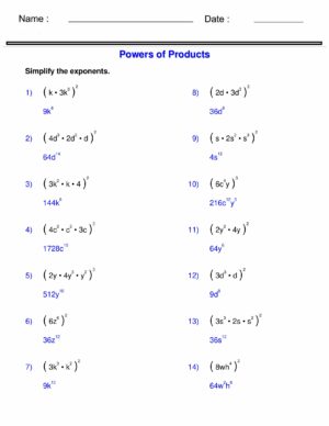 Exponents and Radicals - Products to a Power Worksheets | Made By Teachers