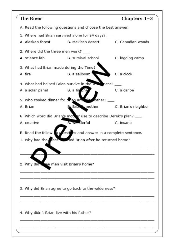 Gary Paulsen "The River" worksheets | Made By Teachers