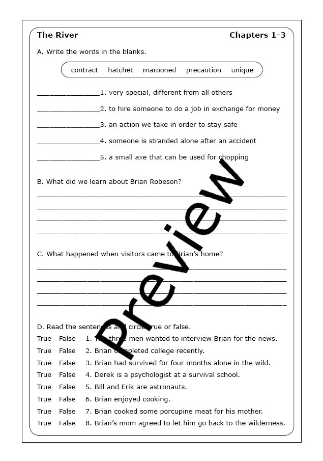 Gary Paulsen "The River" worksheets | Made By Teachers