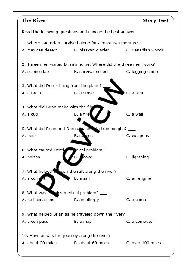 Gary Paulsen "The River" worksheets | Made By Teachers