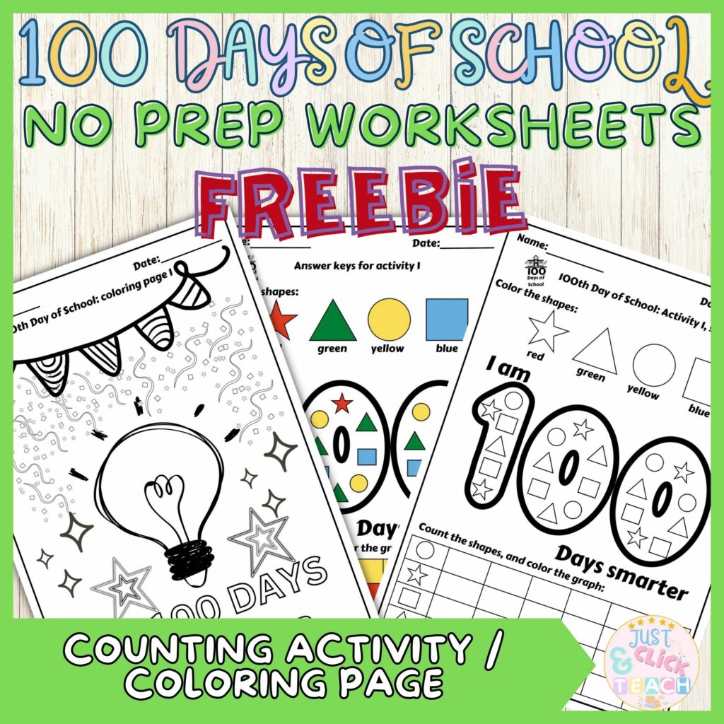 FREE 100 days of school NO PREP activities | No prep worksheets ...