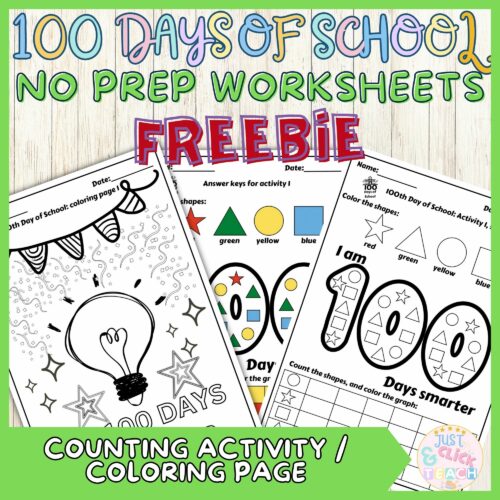FREE 100 days of school NO PREP activities | No prep worksheets ...