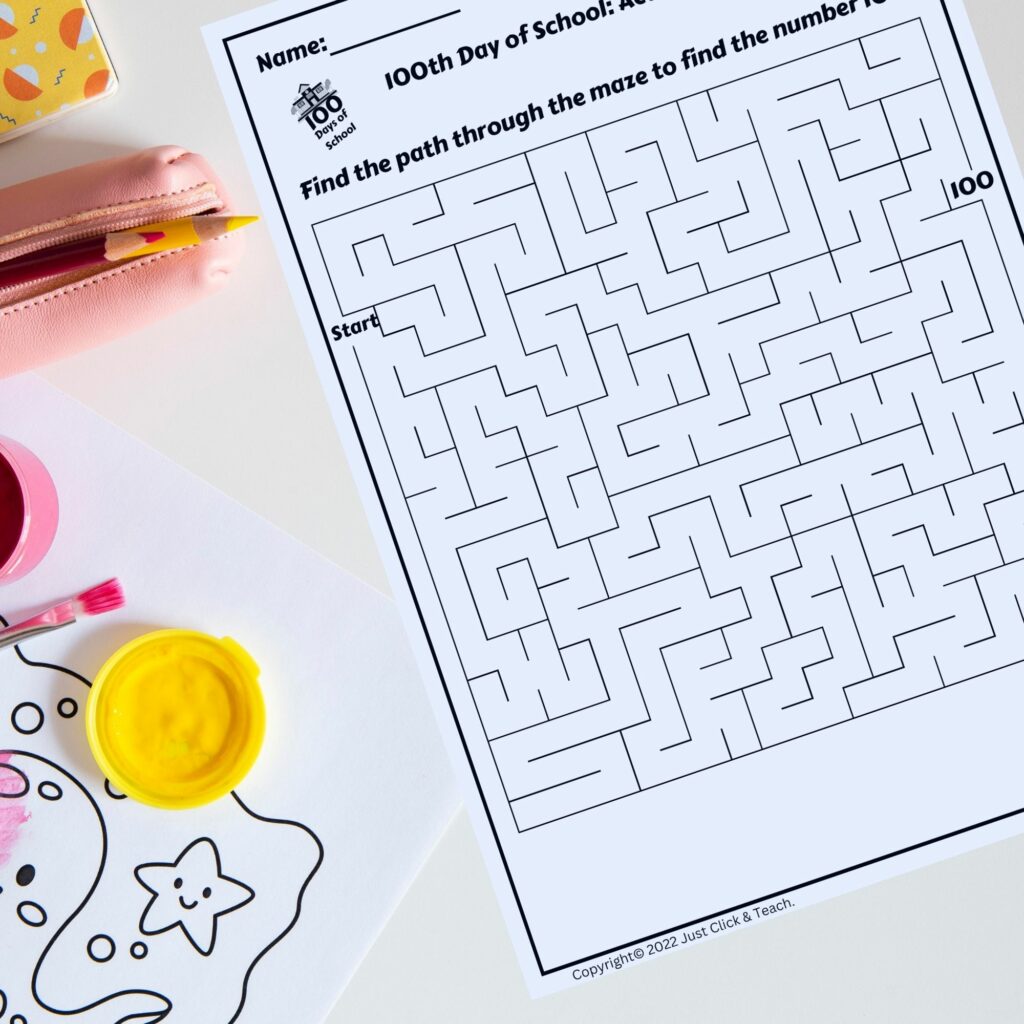 100 days of school NO PREP activities worksheets | puzzles| Coloring ...