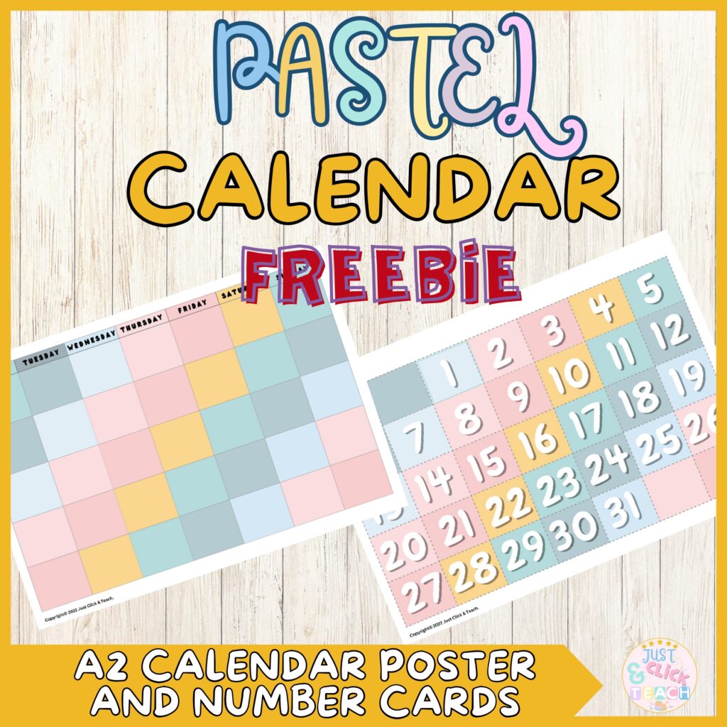 Free Calendar Poster and Numbers Cards| Pocket chart| Pastel colors ...