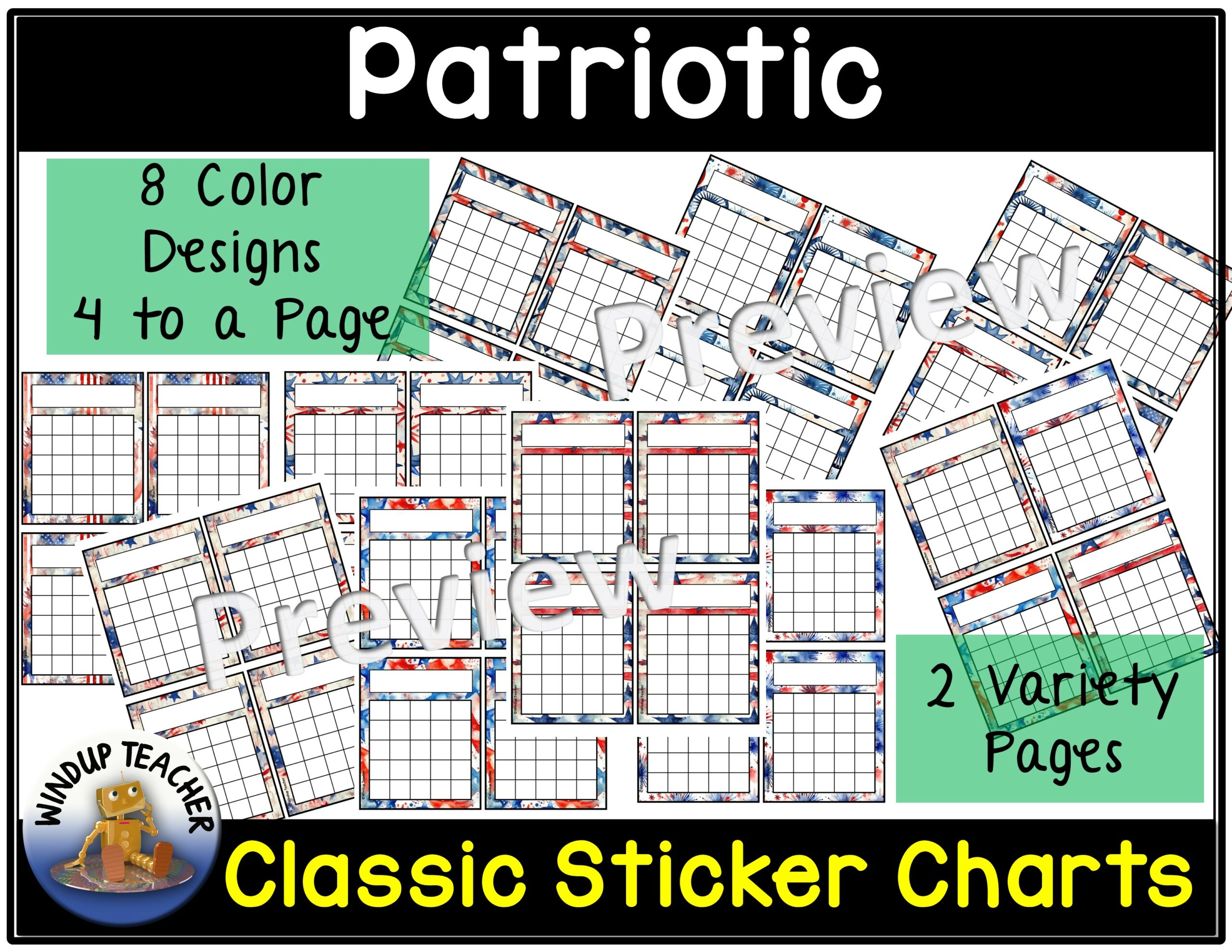 Patriotic USA Classic Sticker Charts | Made By Teachers