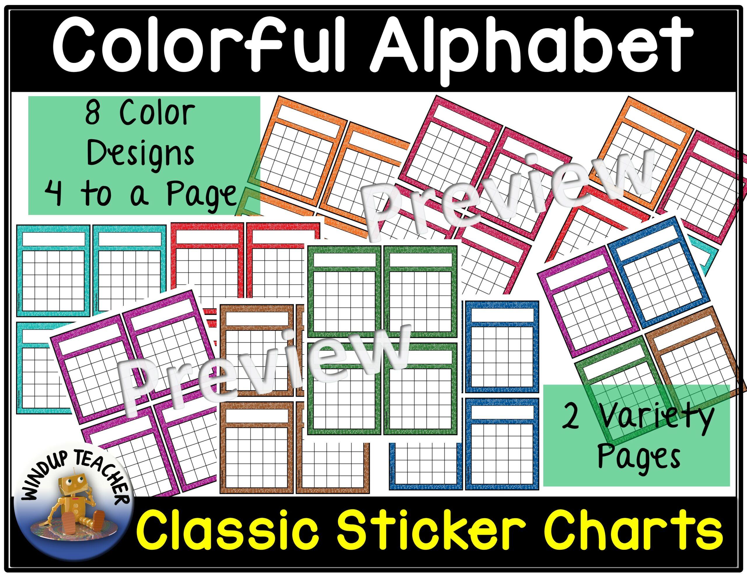 Colorful Alphabet Classic Sticker Charts | Made By Teachers