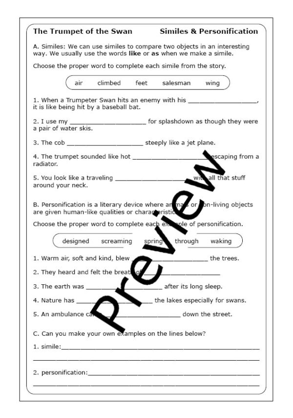 E. B. White "The Trumpet of the Swan" worksheets | Made By Teachers