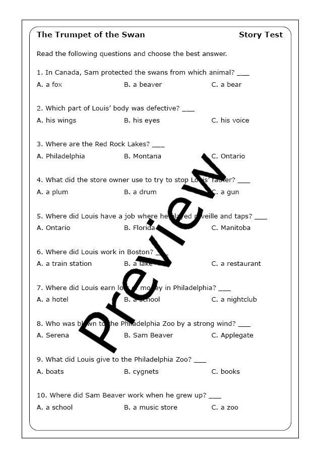 E. B. White "The Trumpet of the Swan" worksheets | Made By Teachers
