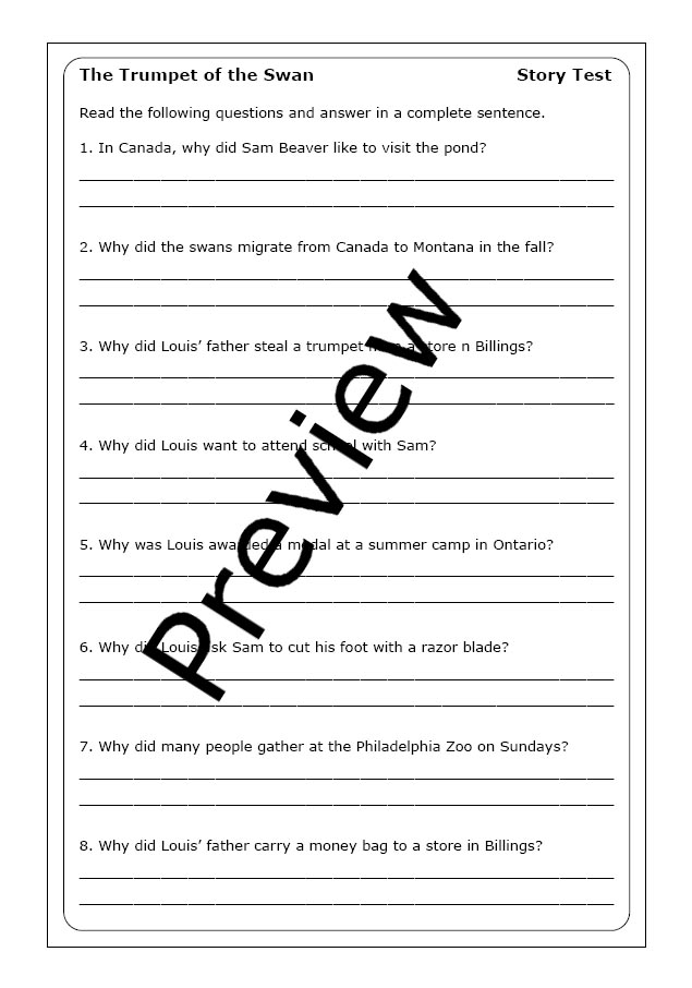 E. B. White "The Trumpet of the Swan" worksheets | Made By Teachers